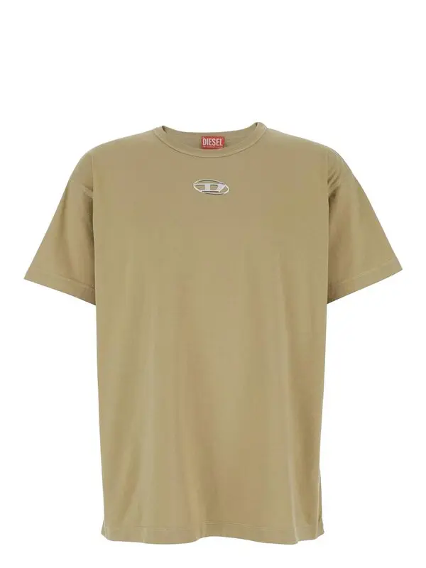 DIESEL® Beige Crew Neck T-shirt With Front Logo In Cotton - Multicolor