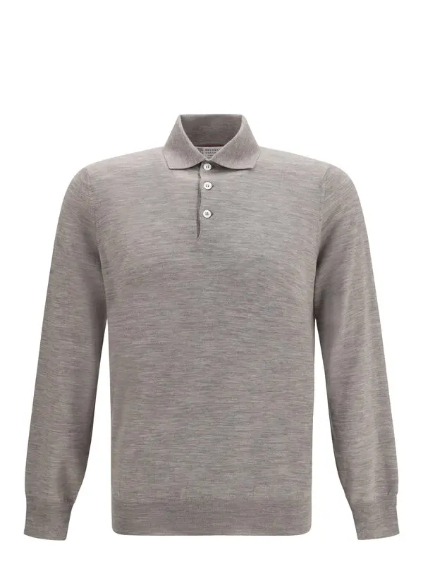 Brunello Cucinelli Virgin Wool Polo Sweater - Gray