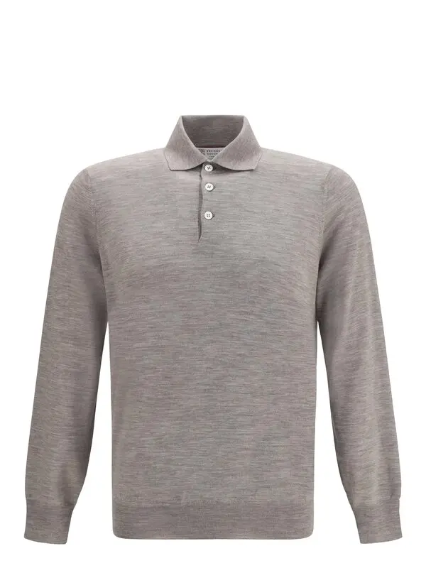 Brunello Cucinelli Virgin Wool Polo Sweater - Gray
