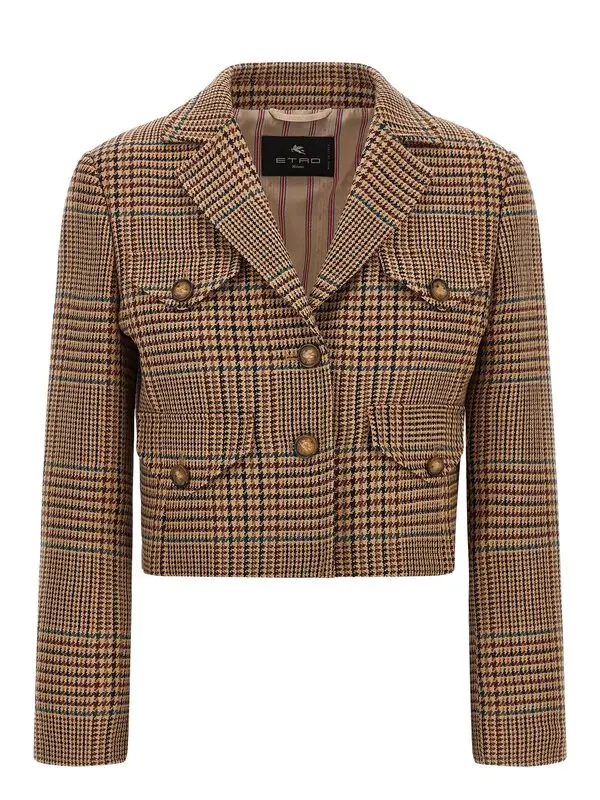 Etro Prince Of Wales Wool Cropped Blazer - Brown