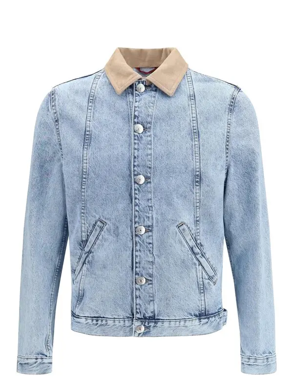 Brunello Cucinelli Denim Jacket With Suede Collar - Blue