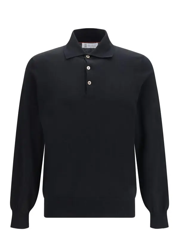 Brunello Cucinelli Long Sleeve Cotton Polo - Black
