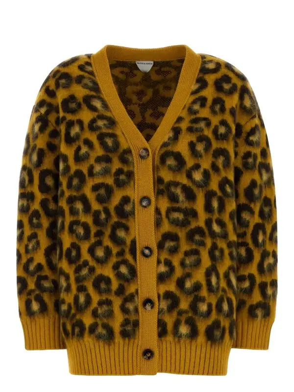 Bottega Veneta Animal Print Wool Blend Oversize Cardigan - Multicolor