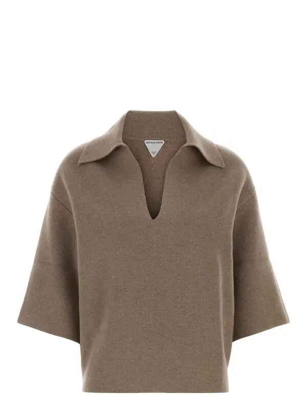 Bottega Veneta Cappuccino Cashmere Blend Polo Shirt - Brown