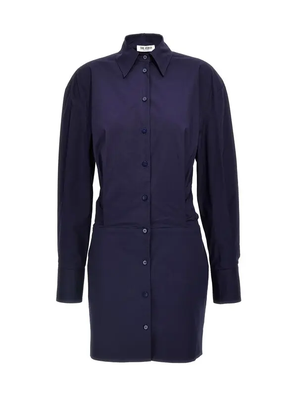 Attico Cotton Mini Chemisier Dress - Blue