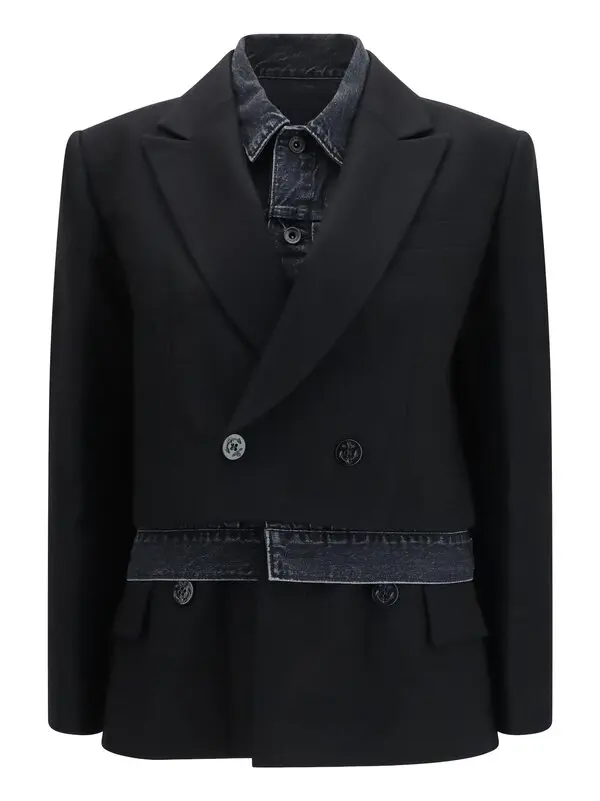 Sacai Wool Flannel And Denim Jacket - Black