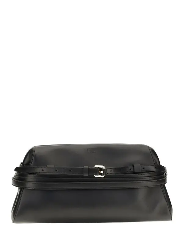 Moschino Leather Clutch With Buckle Detail - Black