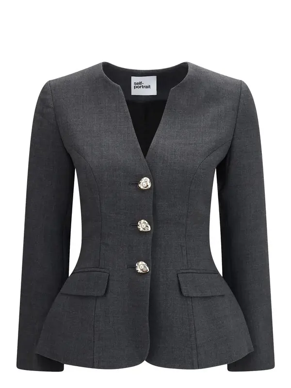 SELF-PORTRAIT Wool Peplum Blazer - Gray