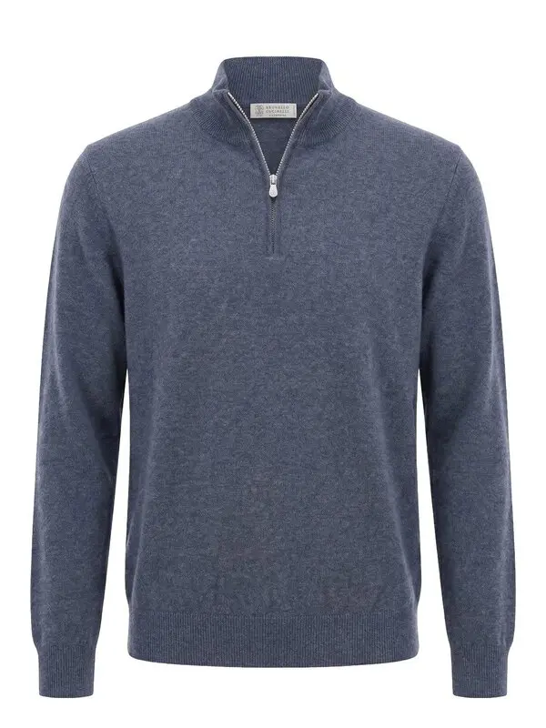 Brunello Cucinelli Cashmere Quarter Zip Sweater - Denim Blue
