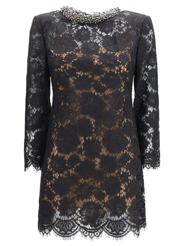 SELF-PORTRAIT Lace Long Sleeve Mini Dress - Black