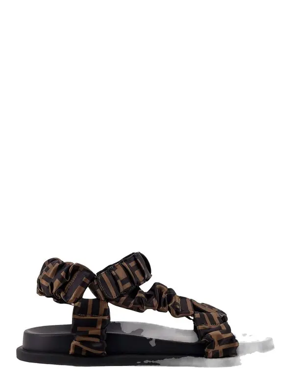 Fendi Feel Sandals In Elastic Satin With Ff Motif - Multicolor