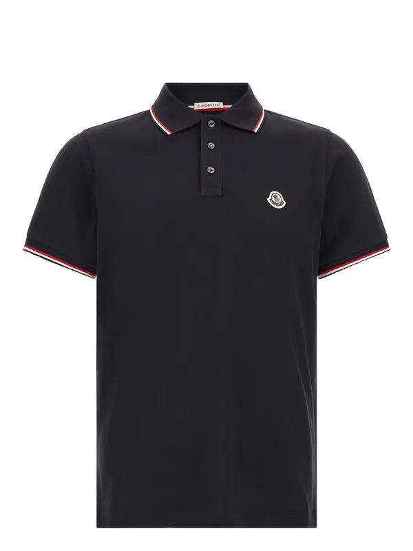Moncler Tricolor Trim Polo Shirt - Blue
