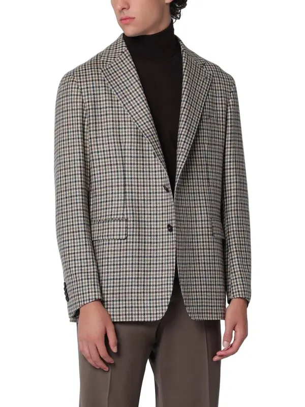 Tagliatore Single-breasted Jacket With Tobacco Vichy Pattern - Brown