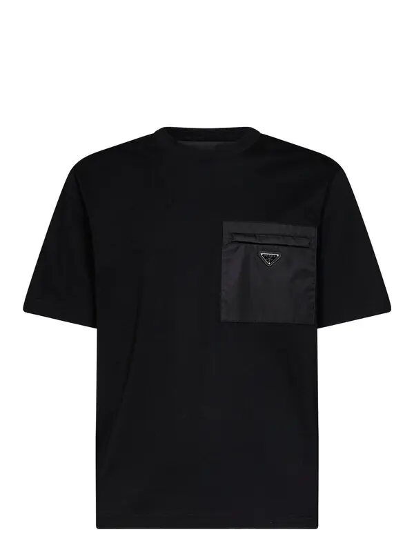 Prada Abbigliamento Black Jersey And Re-nylon Crewneck T-shirt - Multicolor