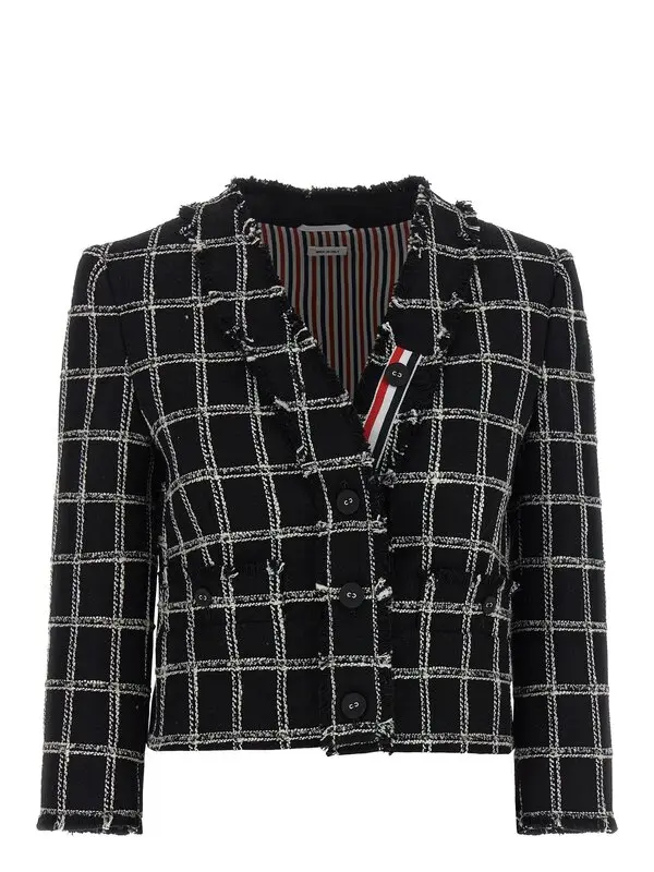 Thom Browne Cotton And Wool Blend Tweed Check Blazer - Multicolor