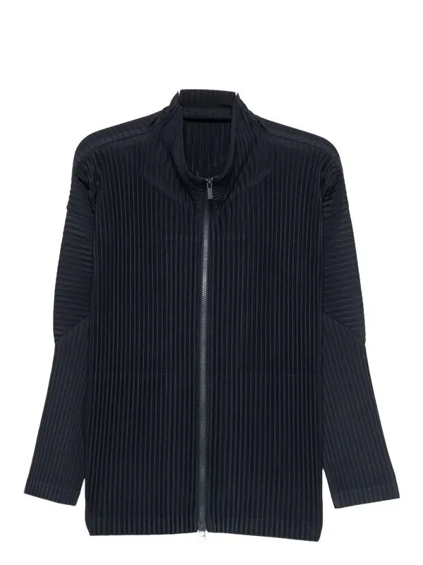 Issey Miyake Pleated High Neck Zip Up Shirt - Multicolor