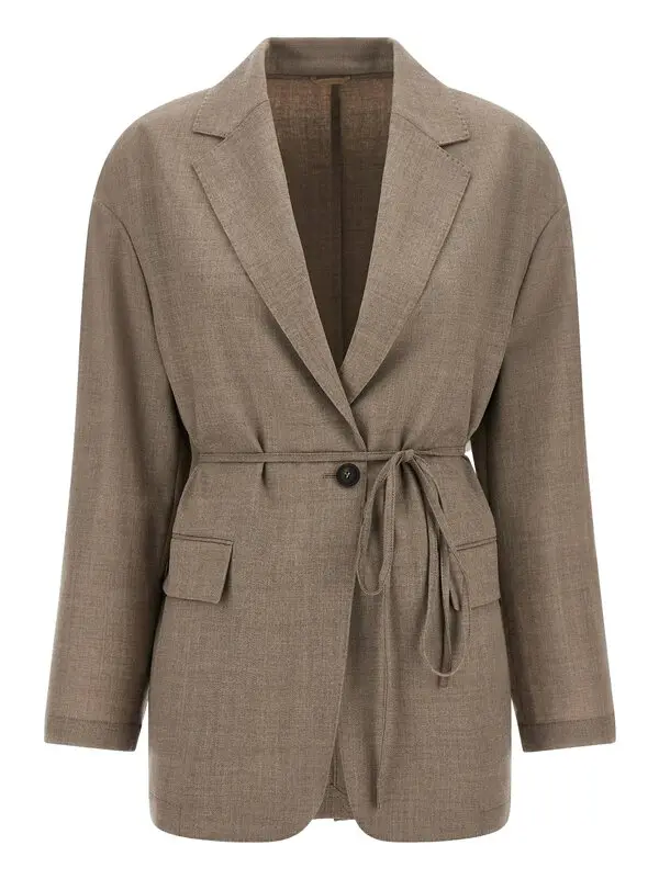 Brunello Cucinelli Fresh Wool Single-breasted Belted Blazer - Cream