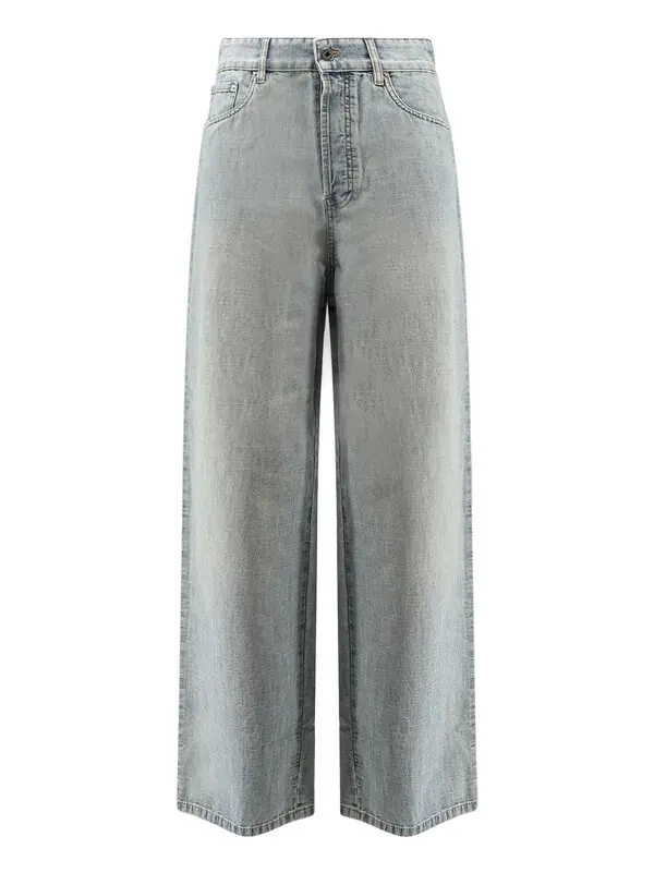 Miu Miu Cotton Jeans With Logo Lettering Embroidery - Multicolor