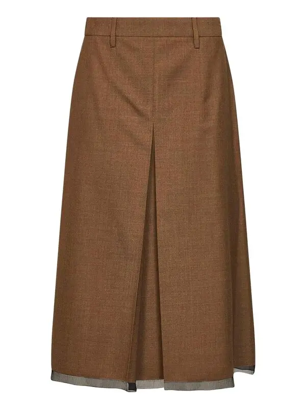 Prada Tobacco Virgin Wool Midi Skirt - Multicolor