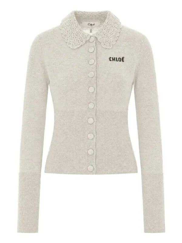 Chloé Logo Slim Fit Cardigan - Gray