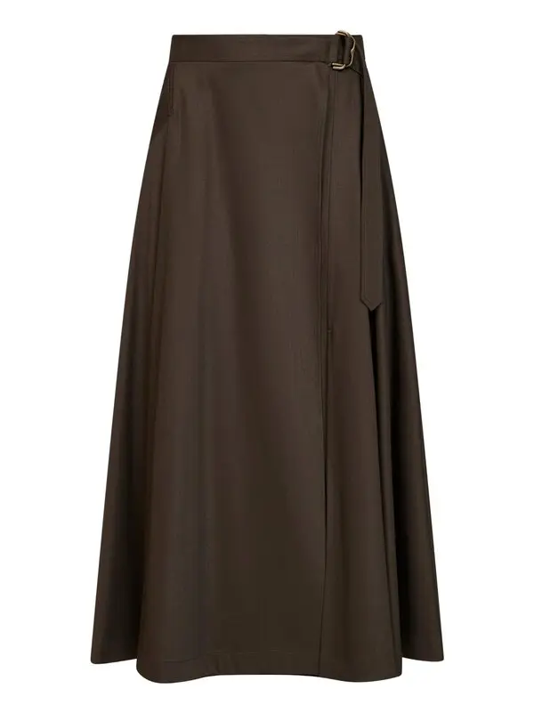 Burberry Wool Twill Belted Midi Skirt - Multicolor