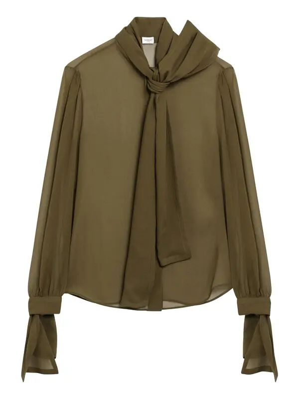 Saint Laurent Silk Lavallière Blouse - Green