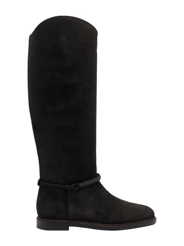 Brunello Cucinelli Suede Boots With Precious Strap - Brown