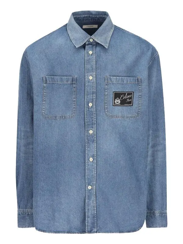 Celine Logo Cotton Denim Shirt - Multicolor