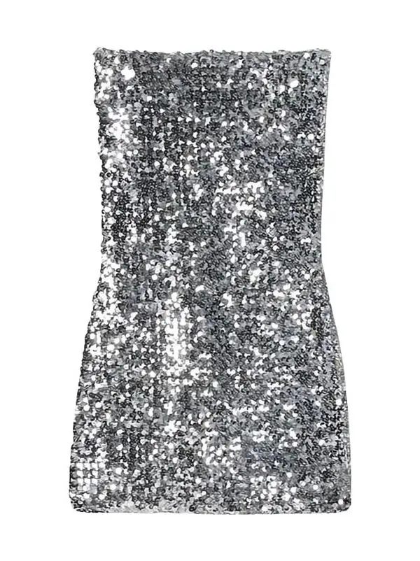Gucci Sequin Strapless Cocktail Dress - Silver