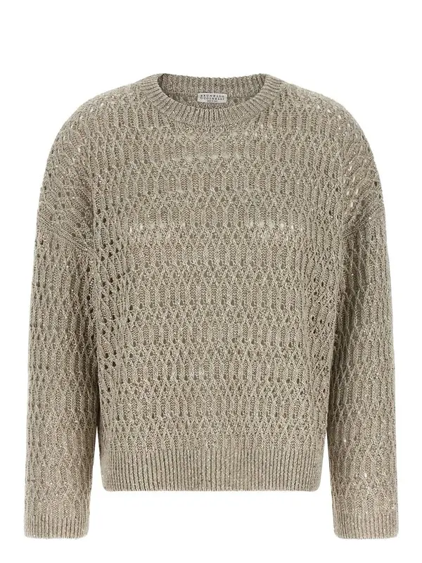 Brunello Cucinelli Openwork Linen Blend Sweater - Cream