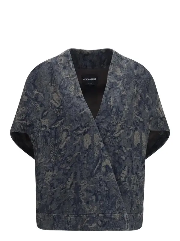 Giorgio Armani Jacket In Oversized Floral Jacquard Denim - Blue