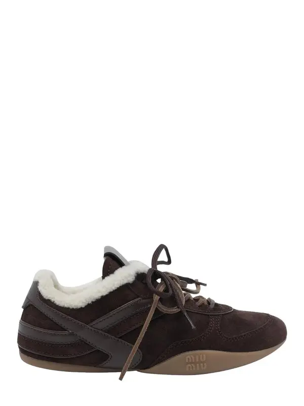 Miu Miu Gymnasium Suede And Shearling Sneakers - Brown
