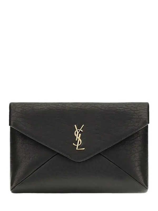 Saint Laurent Envelope Leather Clutch - Black