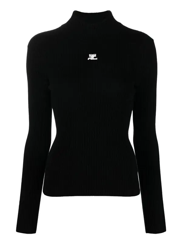 COURREGES Re-edition Rib Knit Mockneck Sweater - Black