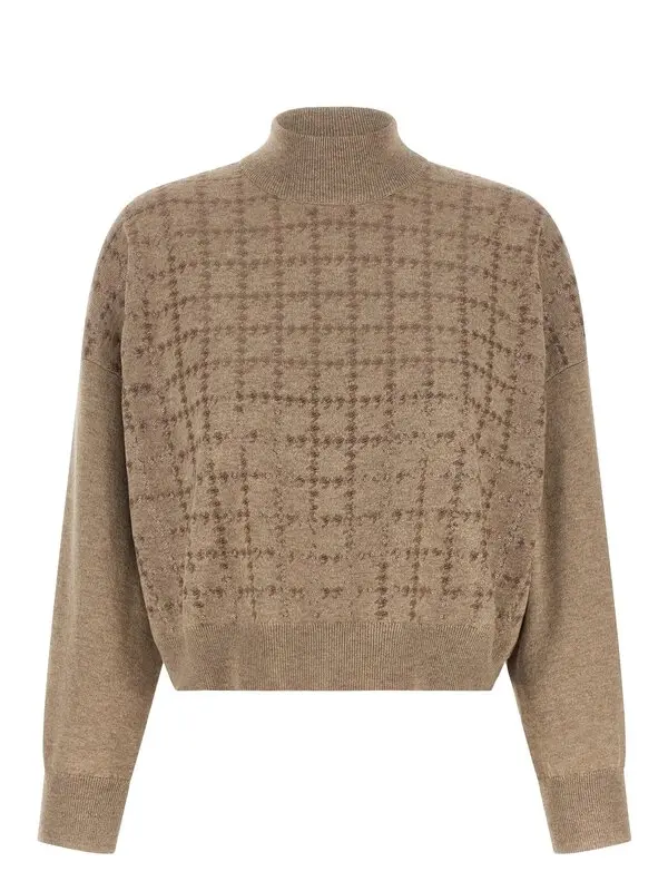 Brunello Cucinelli Sequined Cashmere Turtleneck Sweater - Cream