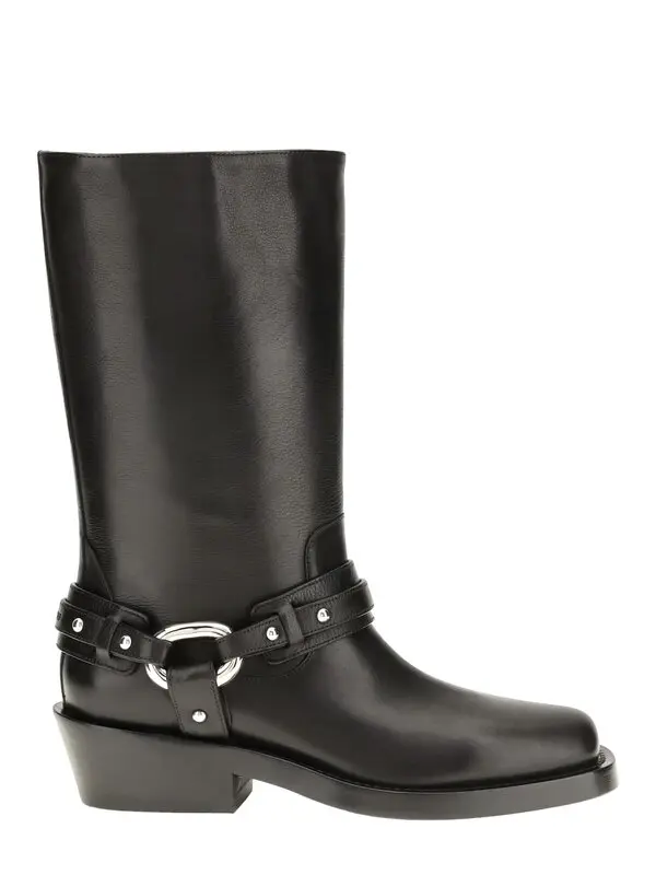 Rabanne Leather Buckle Mid Calf Boots - Black
