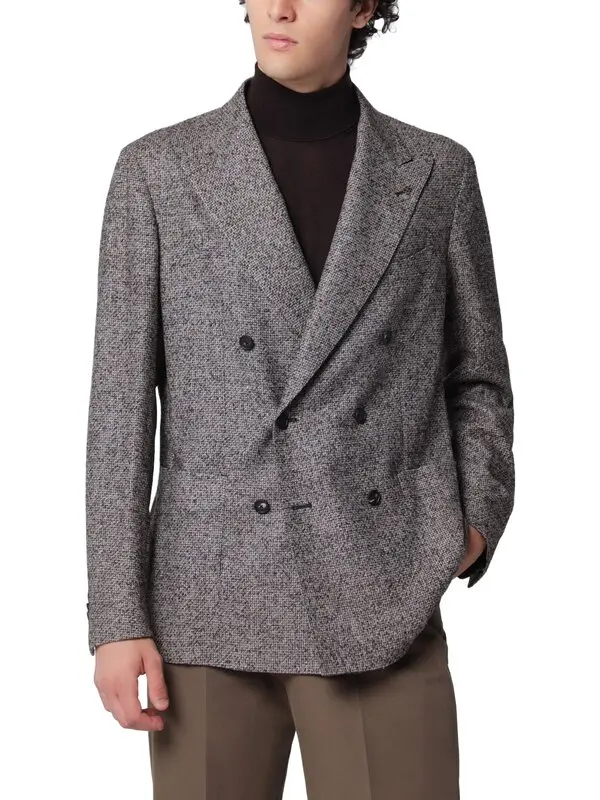 Tagliatore Tobacco-coloured Double-breasted Jacket In A Wool Blend - Brown
