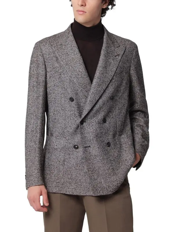 Tagliatore Tobacco-coloured Double-breasted Jacket In A Wool Blend - Brown