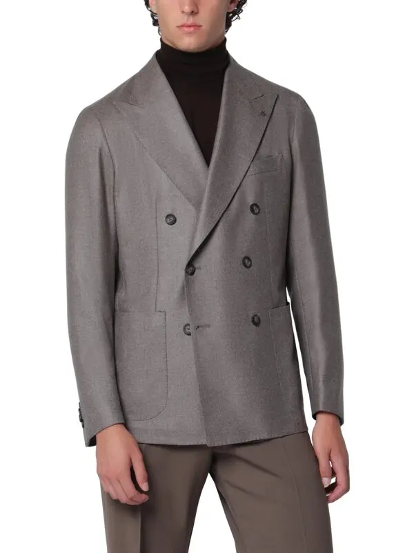 Tagliatore Grey Double-breasted Jacket In Wool And Cashmere - Gray