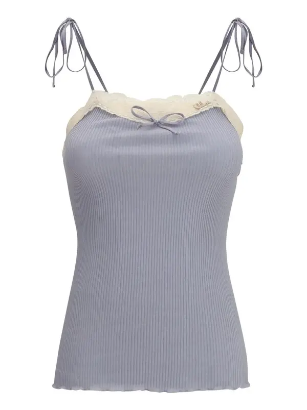 Chloé Jersey And Lace Thin Strap Top - Blue