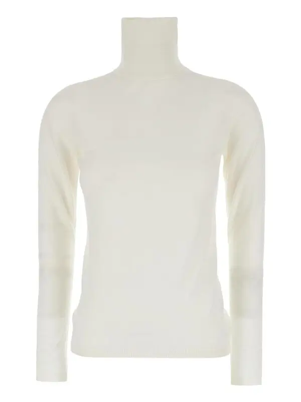 Max Mara White High Neck Sweater In Wool - Multicolor