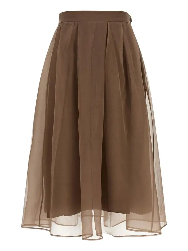 Brunello Cucinelli Silk Midi Skirt - Brown