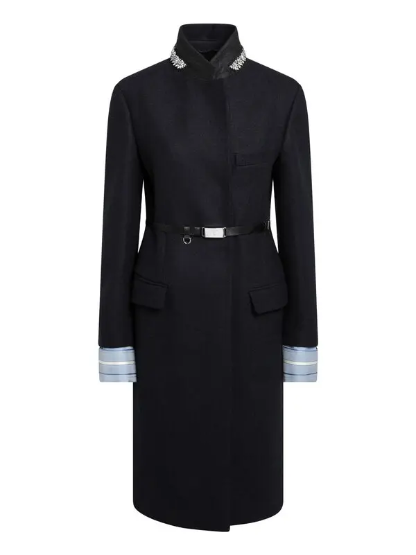 Prada Wool Coat With Belt - Blue