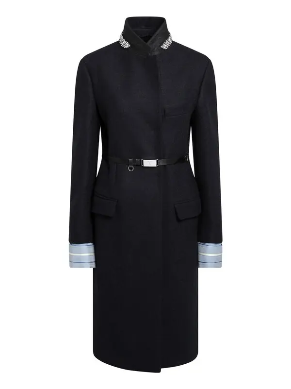 Prada Wool Coat With Belt - Blue