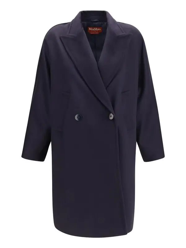 Max Mara Double Breasted Wool Drap Coat - Blue