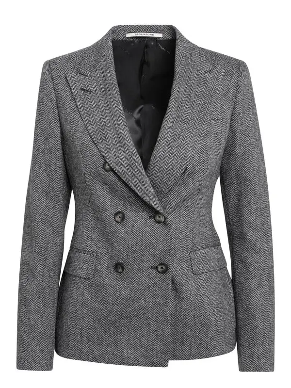 Tagliatore Double-breasted Herringbone Wool And Cashmere Jacket - Black