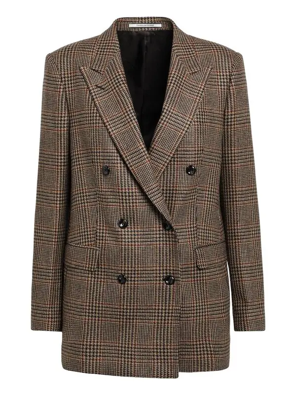 Tagliatore Double-breasted Prince Of Wales Wool And Cashmere Jacket - Brown