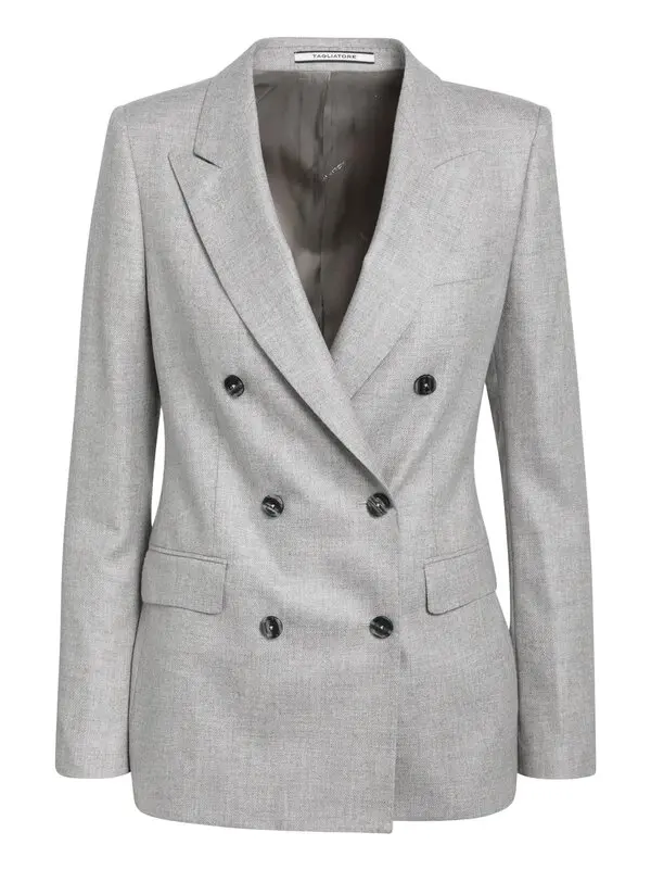 Tagliatore Double-breasted Pearl Grey Jacket In Wool And Cashmere - Gray