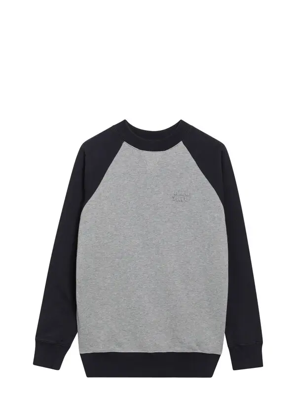 Miu Miu Grey/navy Color-block Crewneck Sweatshirt In Cotton - Gray