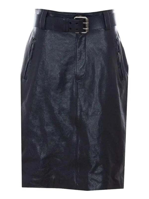Saint Laurent Belted Leather Pencil Skirt - Black